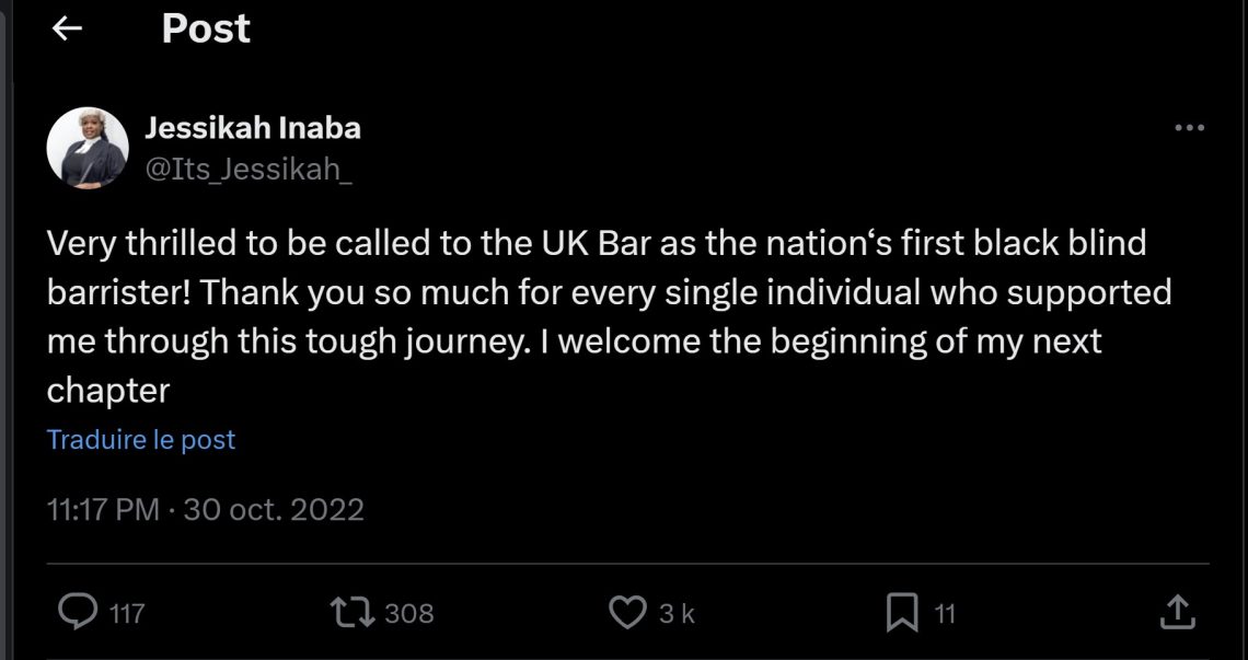 Jessikah Inaba, une pionnière non-voyante du barreau britannique d ...