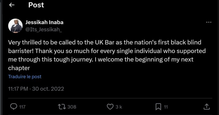 Jessikah Inaba, une pionnière non-voyante du barreau britannique d ...